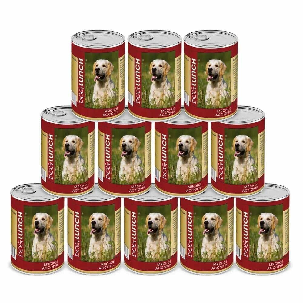 Dog Lunch консервы для собак Мясное ассорти в желе 410г (12 штук)