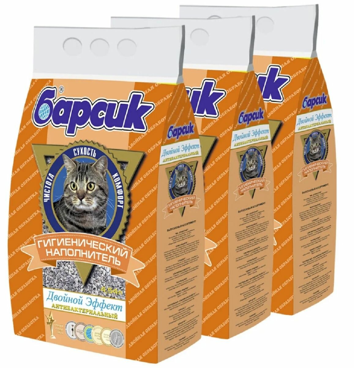 Барсик Эффект Наполнитель впитывающий 4,54л (3 штуки)
