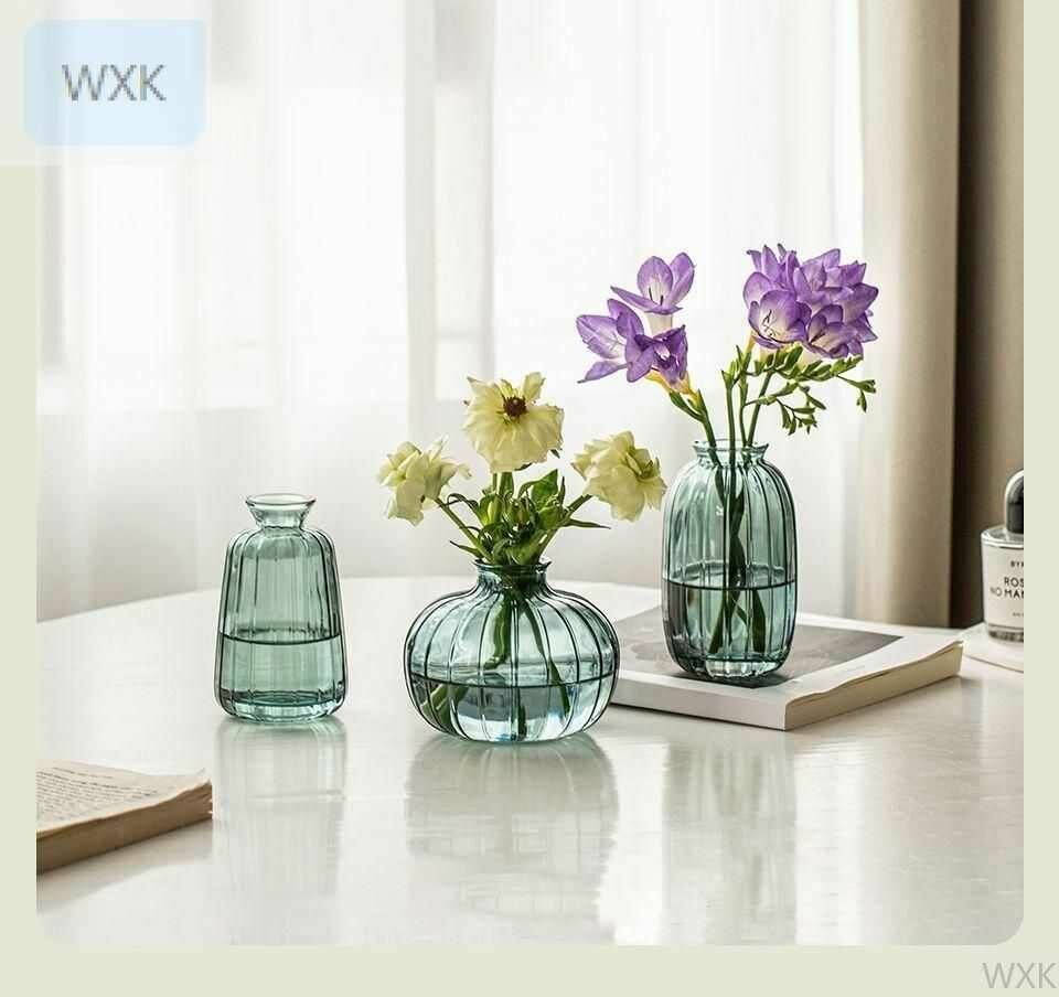 Мини вазы Helen, комплект из трех красивых вазочек, набор из трёх стеклянных ваз для маленьких цветков, в подарокWXK