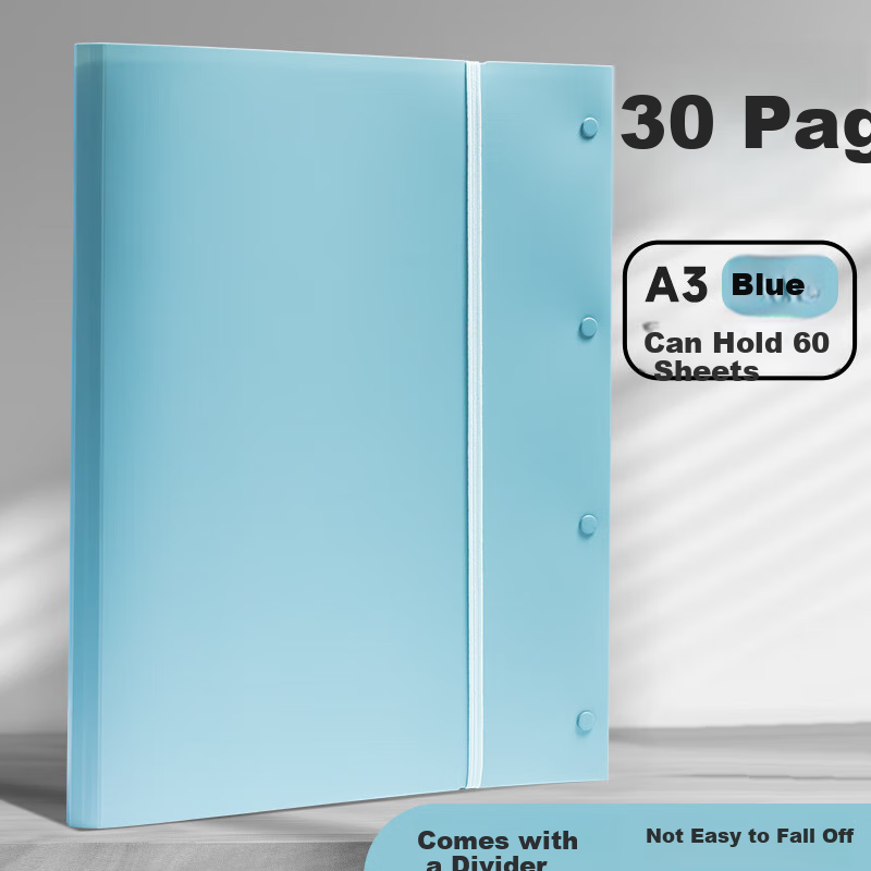 M&G A3/30-page Portfolio for A3 Folded Student Papers, with Loose-leaf Pockets for Storing Test Papers, Sketches, Files, Test Paper Storage Bag, Accordion File, Blue ADM945K5