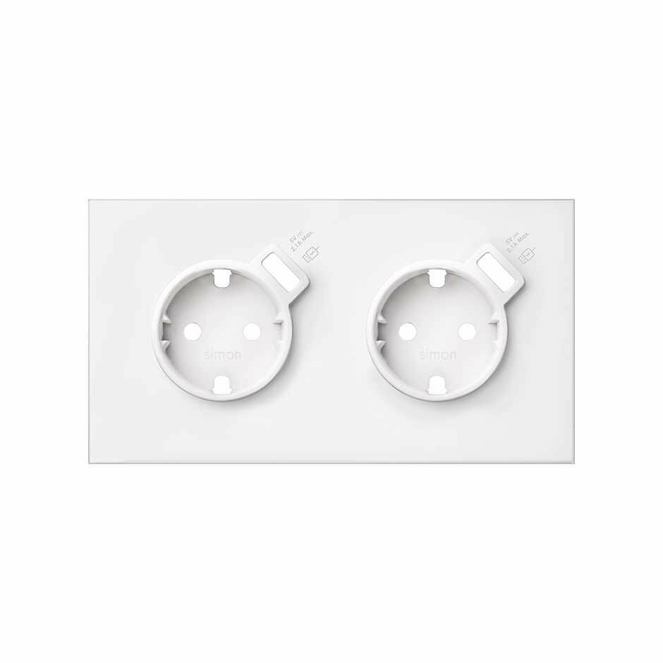 Simon 100 Белый матовый Кит 2 поста, фронт. Накладка на 2 розетки Schuko с з/у USB SC, 10020211-230