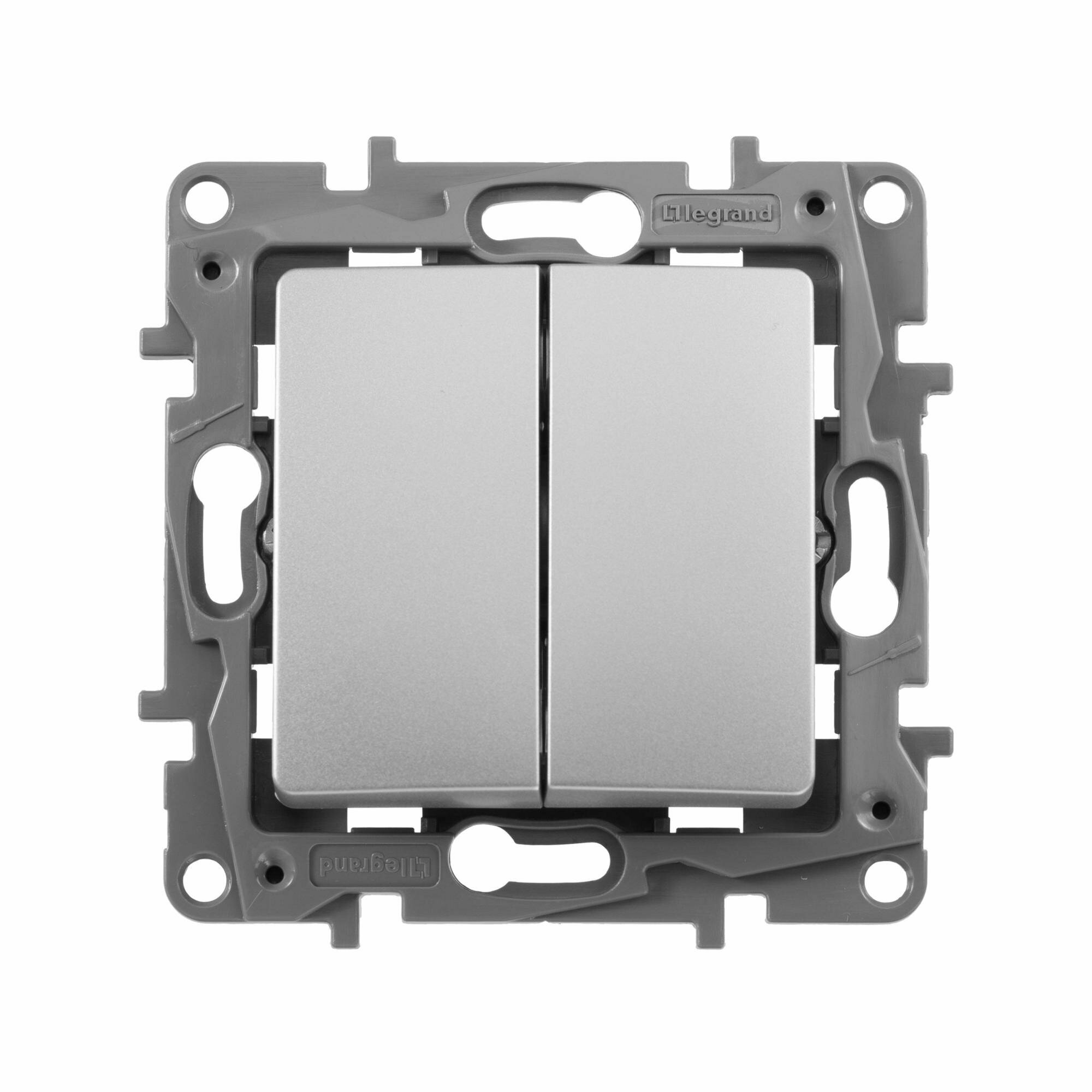 Legrand Etika Алюминий Выключатель 2-клавишный, автоматические клеммы, 10 AX, 250 В, 672402