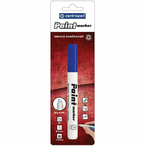 Маркер-краска лаковый (paint marker) синий CENTROPEN, скошенный наконечник, 1-5 мм, 9100, 5 9100 9906
