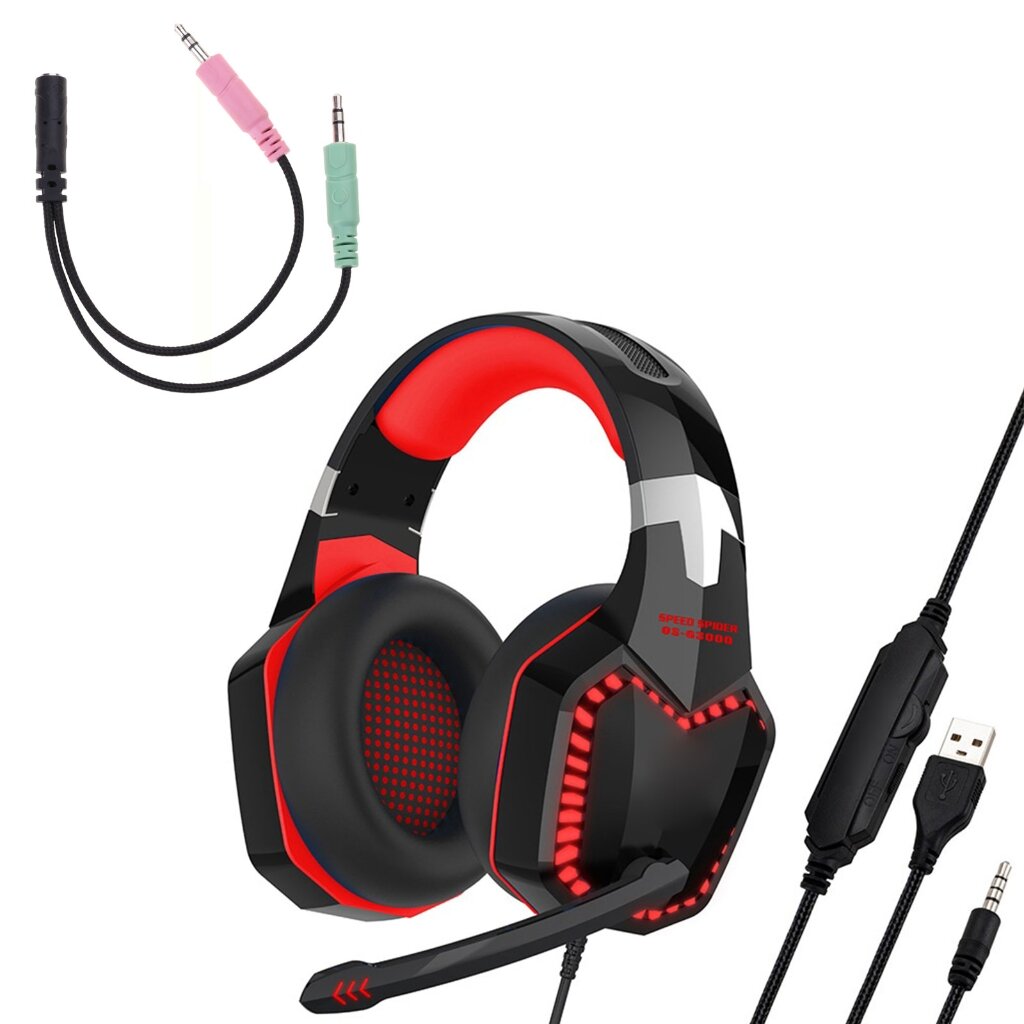 Стереогарнитура Для игр, Шумоподавляющие Накладные Наушники со Светодиодной Подсветкой Микрофона