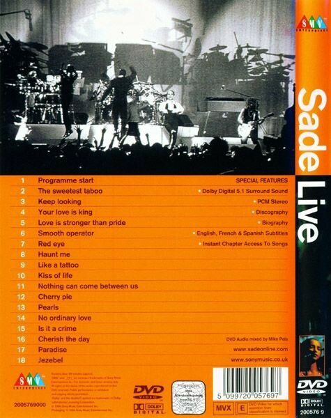 Диск Sade - Live (1 DVD) — фото 1