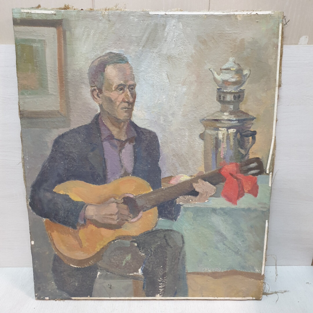 Картина "Приятный вечер", холст, масло, размер 50х59 см. Винтаж СССР,70 Е годы