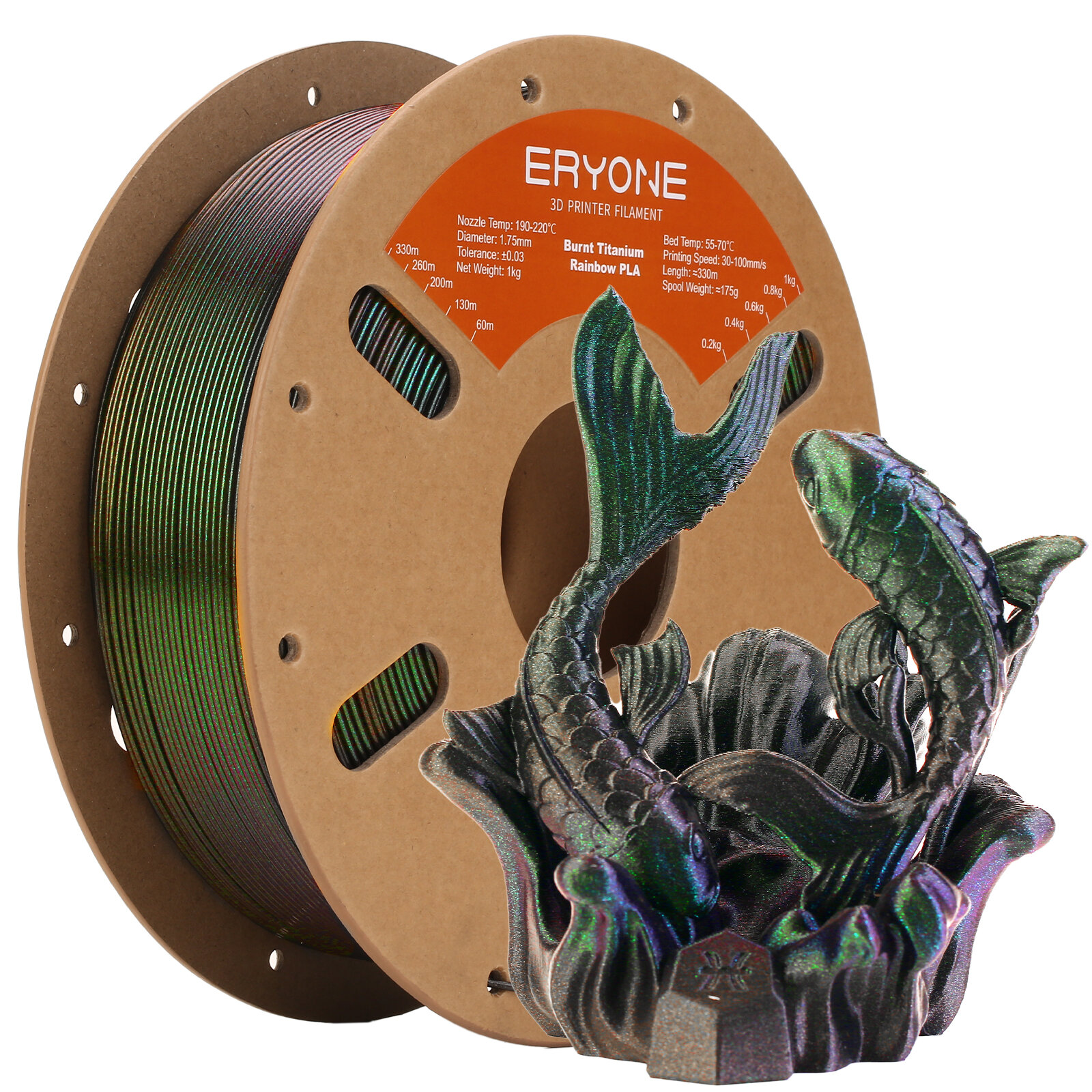 Новинка! PLA пластик для 3D принтера Eryone Burnt Titanium Rainbow Титановый Wormhole (черный + зеленый), 1,75мм 1 кг