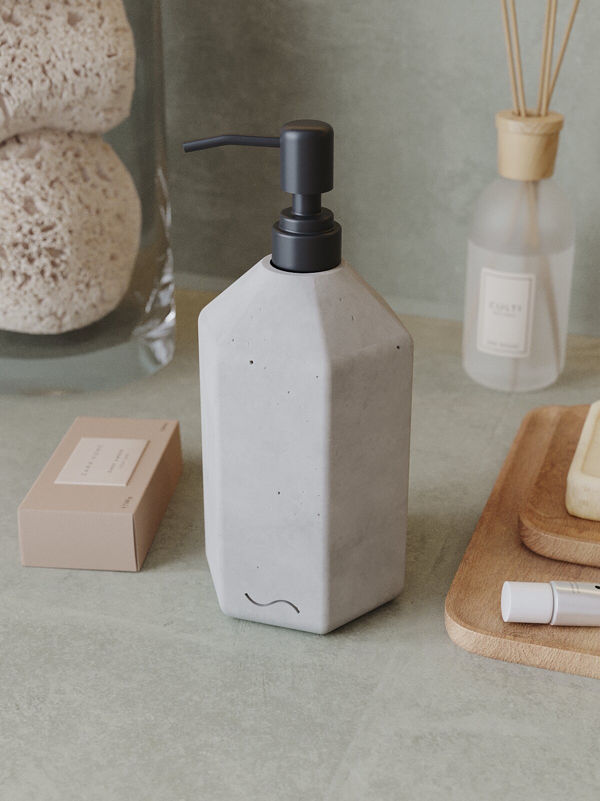 Дозатор для жидкого мыла Sakura, 400 мл, диспенсер для мыла из бетона, серый матовый