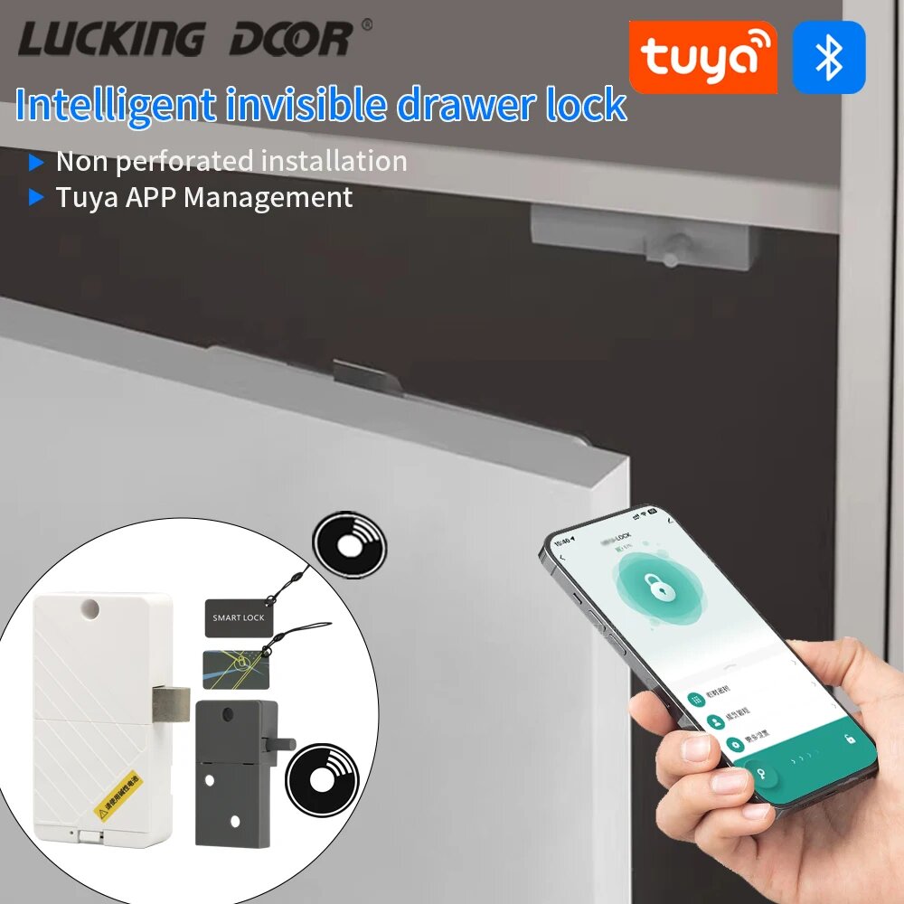 Электрический умный невидимый замок Tuya, биометрический замок для ящика, приложение для разблокировки без ключа, умный дверной замок для ящика, шкафа, мебели
