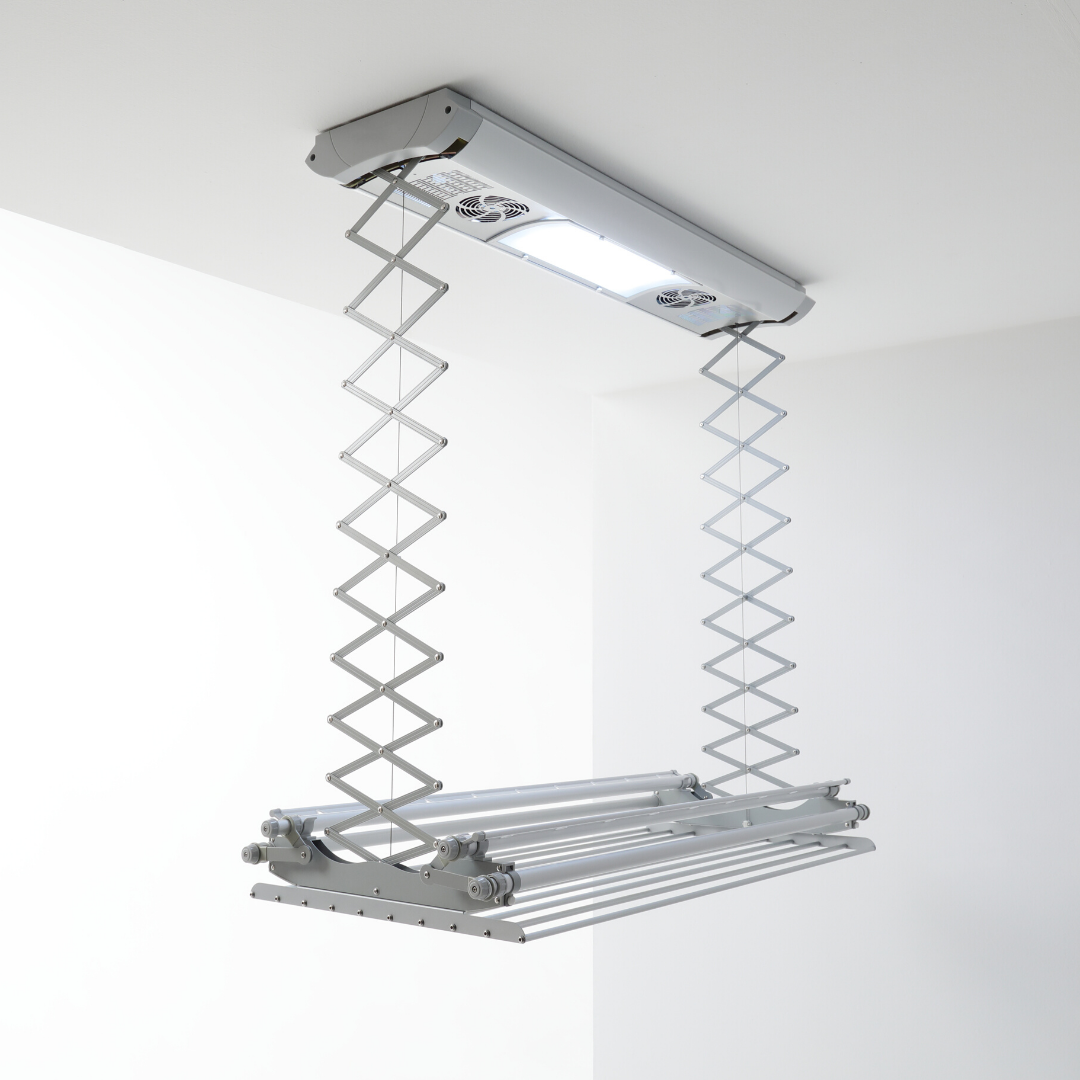 Навесная многофункциональная потолочная регулируемая по высоте электросушилка для белья - Foxydry Air 120 с функцией вентиляции подсветкой и пультом ДУ производства Италия