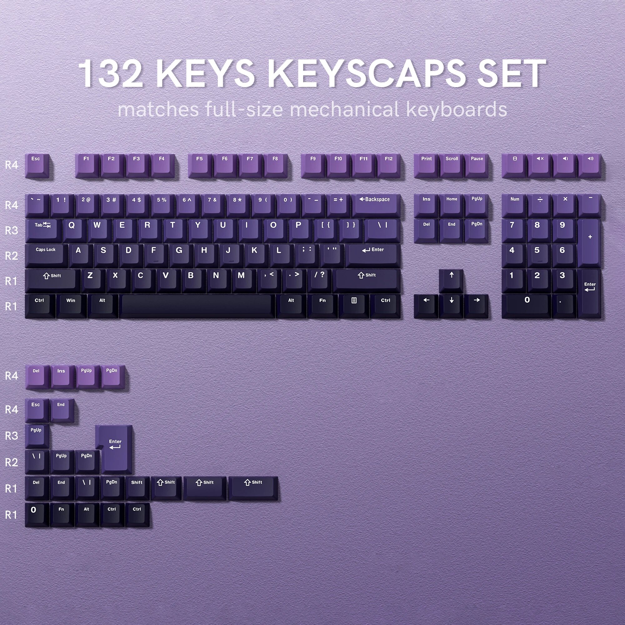 Womier 132 клавиши PBT фиолетовые колпачки для Cherry Gateron MX Switches 132-purple-cherry