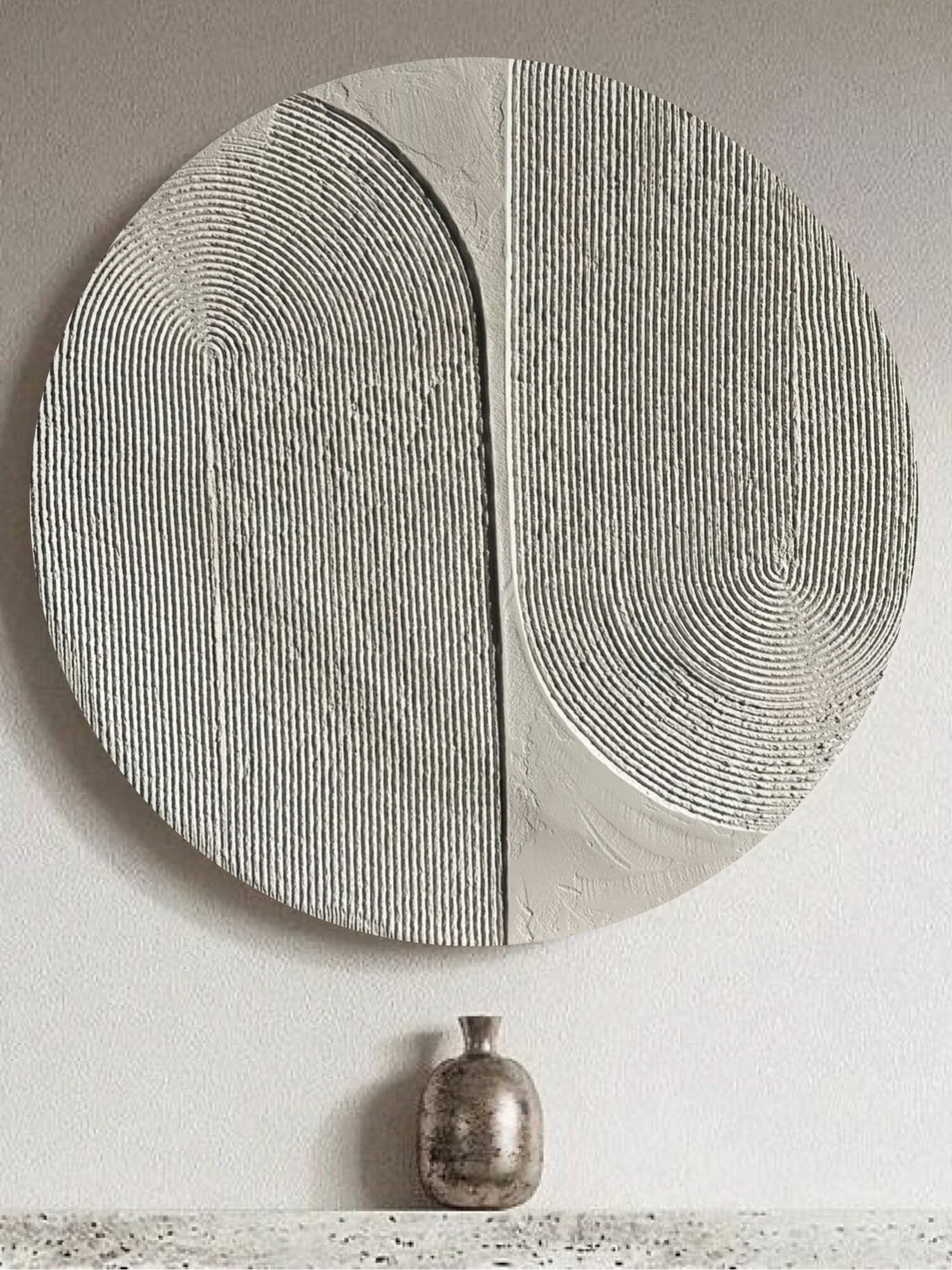 Картина интерьерная круглая текстурная белая 60см