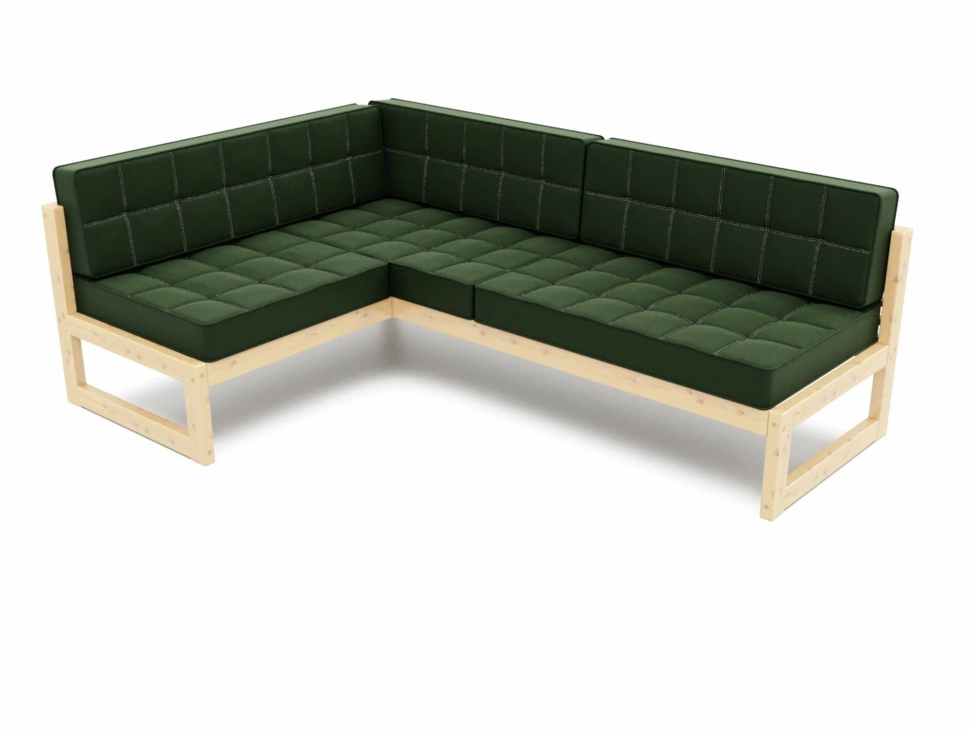 Угловой диван большой Arsko Сега-У левый, зеленый-сосна, велюр, массив дерева, офисный, для кафе и бара, скандинавский лофт