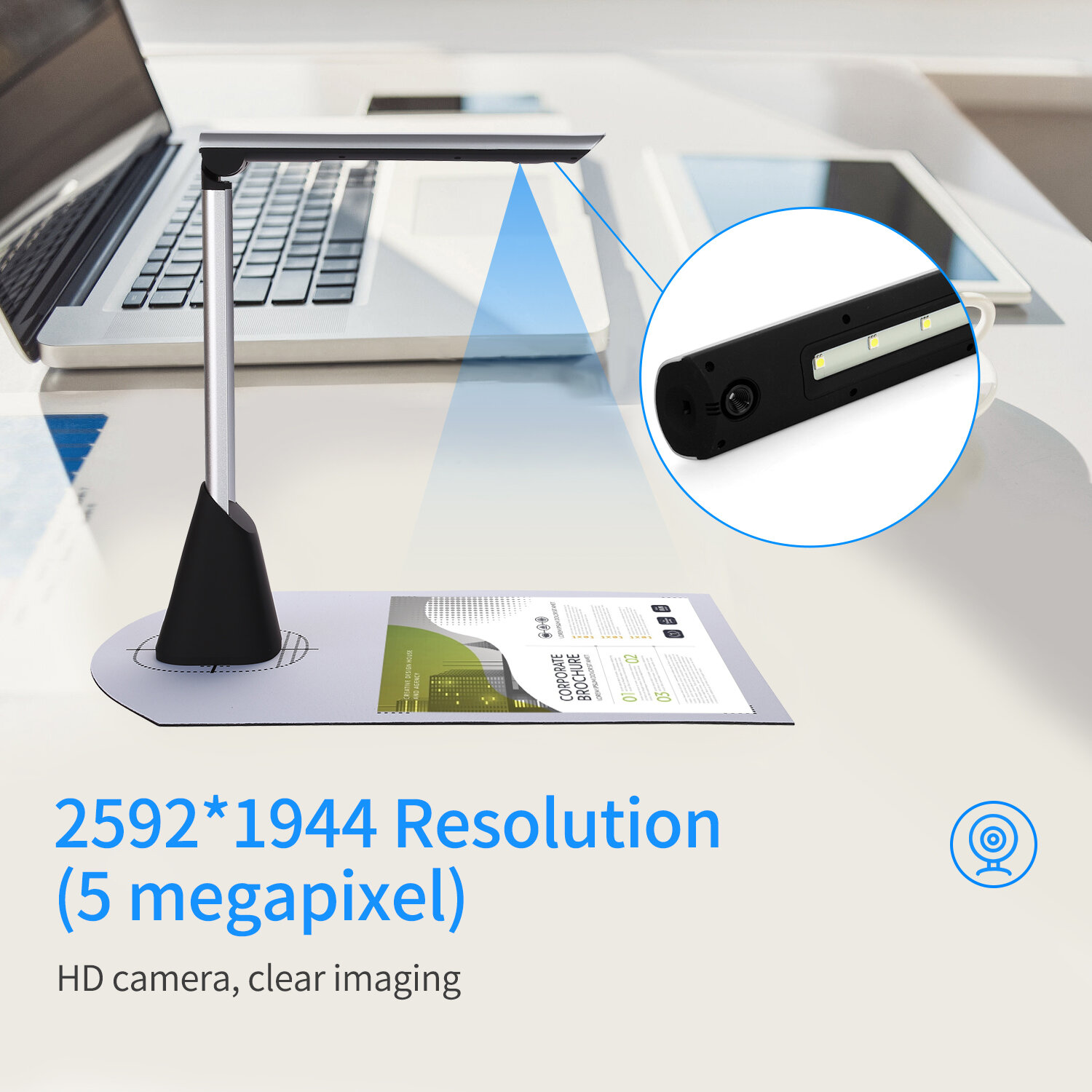 Документ-камера BK34 с 5 МП HD камерой и LED подсветкой, для онлайн обучения и классного преподавания, размер A4