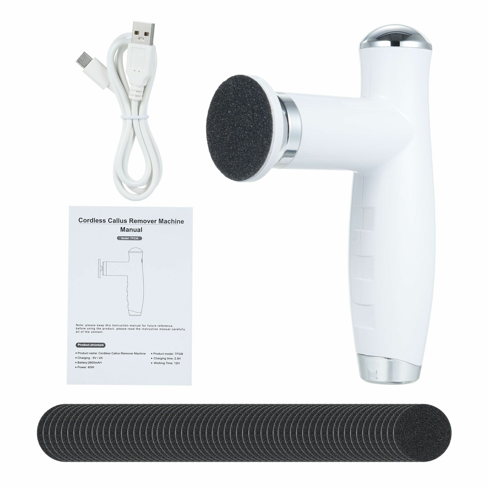 Беспроводная пилка для ног с 60 наждачными дисками, шлифовальная машина для потрескавшихся пяток, средство для удаления омертвевших кожных мозолей, портативная и простая в использовании