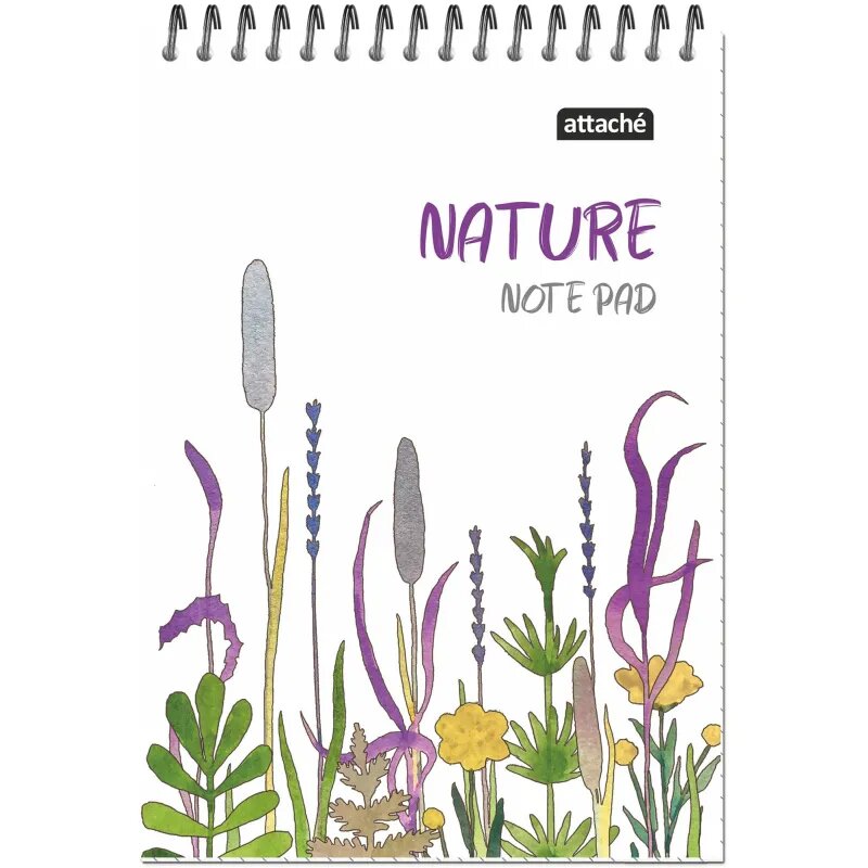 Блокнот А5 60л Attache Nature White flowers клет,65г,100%, греб, карт, ВД-лак 1919368