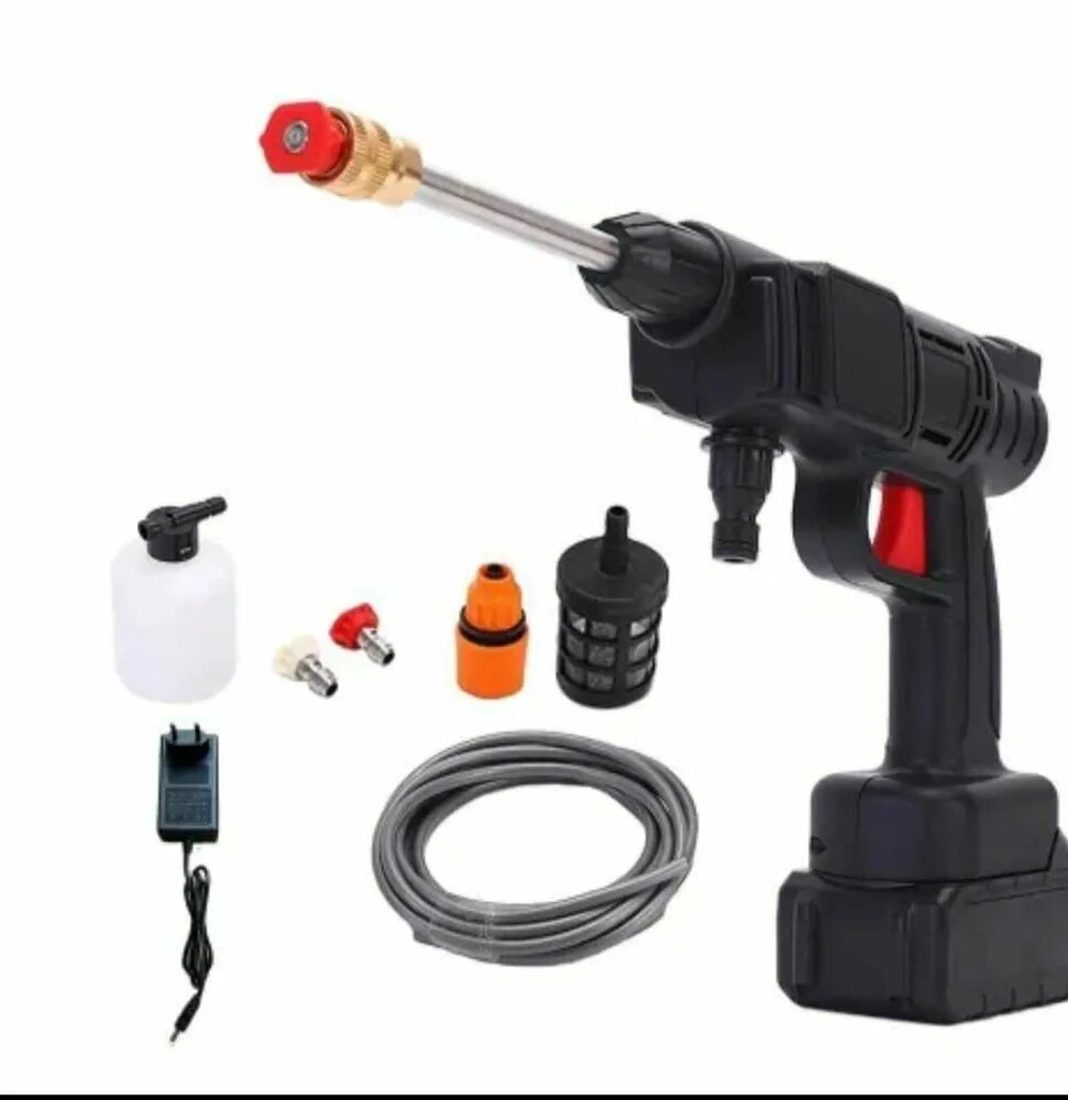 Аккумуляторная мойка высокого давления с пеногенератором. Мойка аккумуляторная для автомобиля в кейсе. Минимойка с пистолетом и пенообразователем в кейсе для дачи