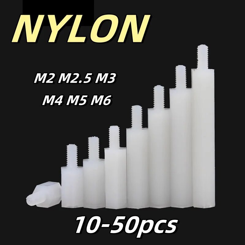 Белые нейлоновые стойки для печатных плат M2-M6 M2(C 6mm)-50pcs, 6mm