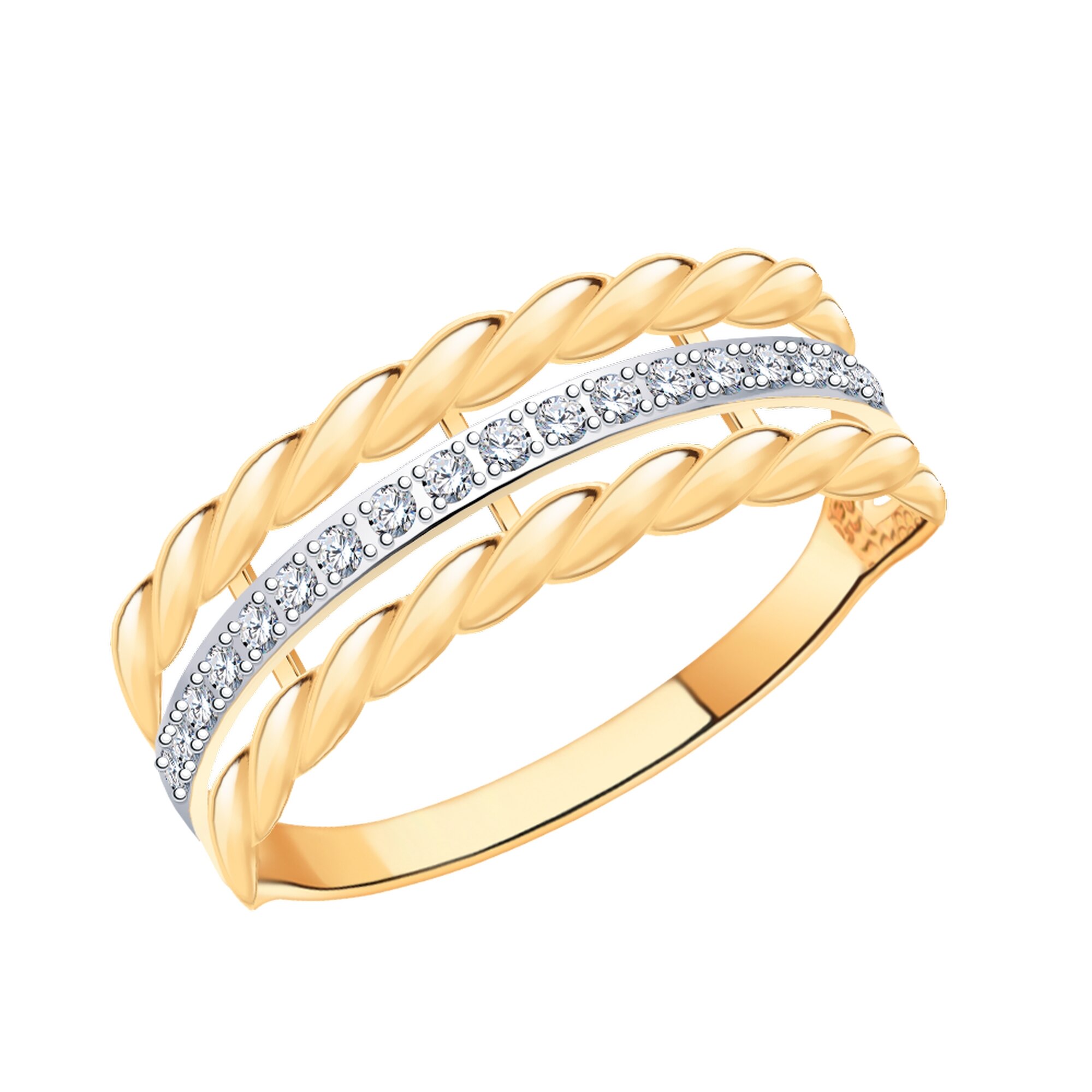 Кольцо дорожка, красное золото, 585 проба, фианит