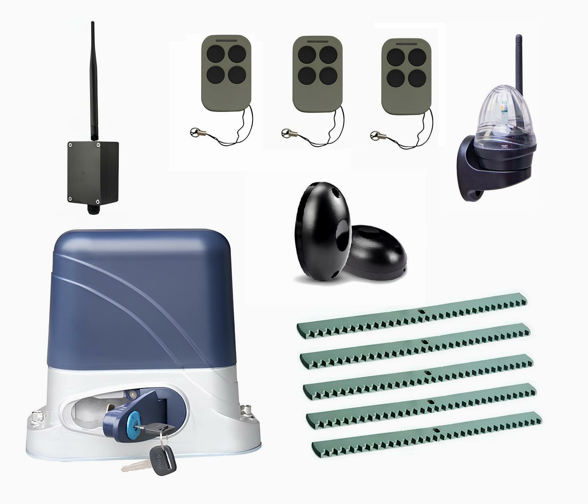 Автоматика для откатных ворот KSL-1300 FULL-4K5-BT-Т3, комплект: привод, 3 пульта, Bluetooth-модуль, фотоэлементы, лампа, 5 реек