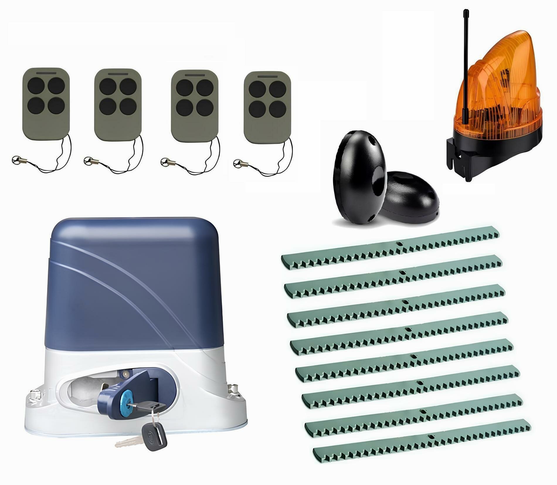 Автоматика для откатных ворот KSL-1300 FULL-1K8-Т4, комплект: привод, 4 пульта, фотоэлементы, лампа, 8 реек