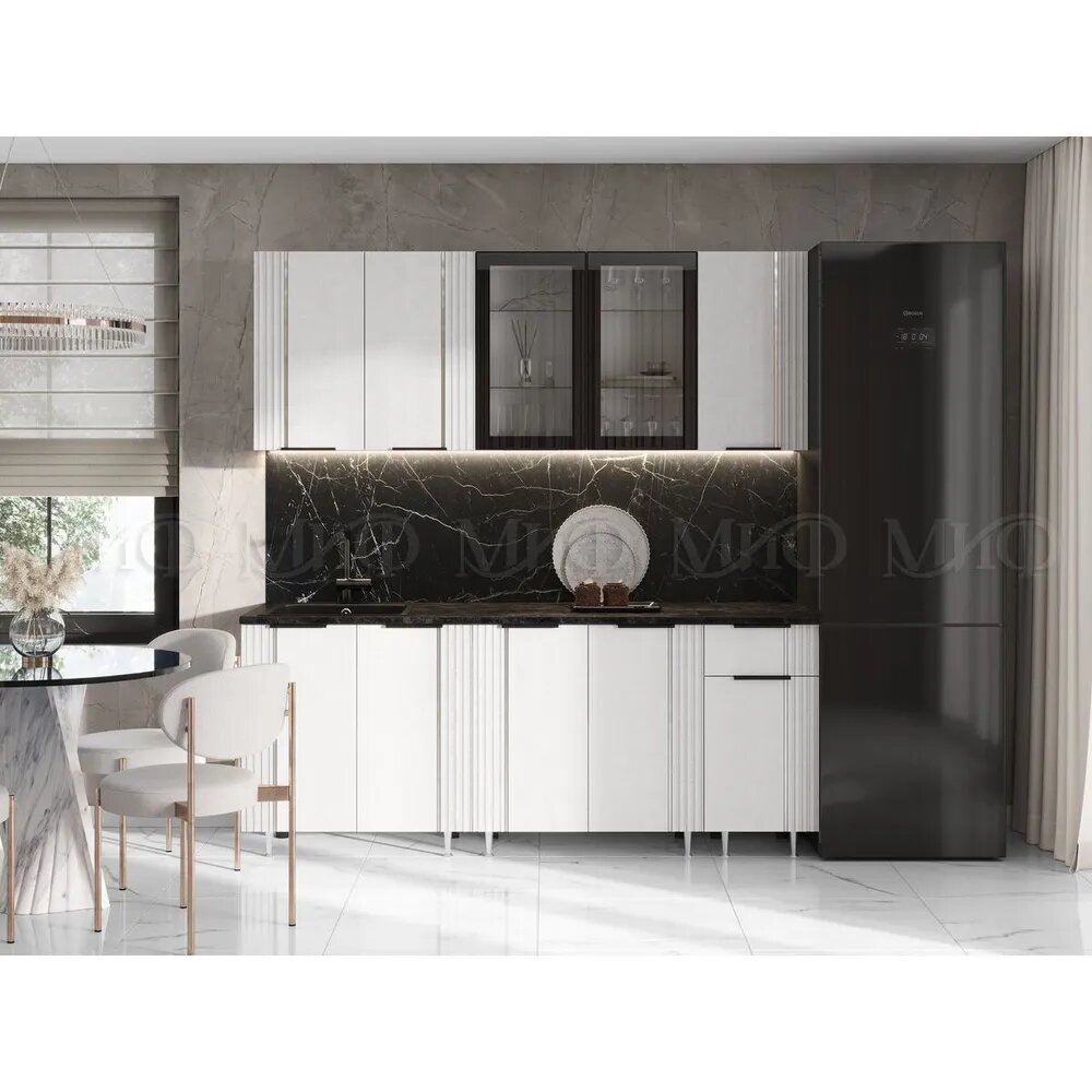 Кухня Виктория 2,0м (Пластер Бьянко/Белый (Кастилло темный)), ЛДСП/МДФ