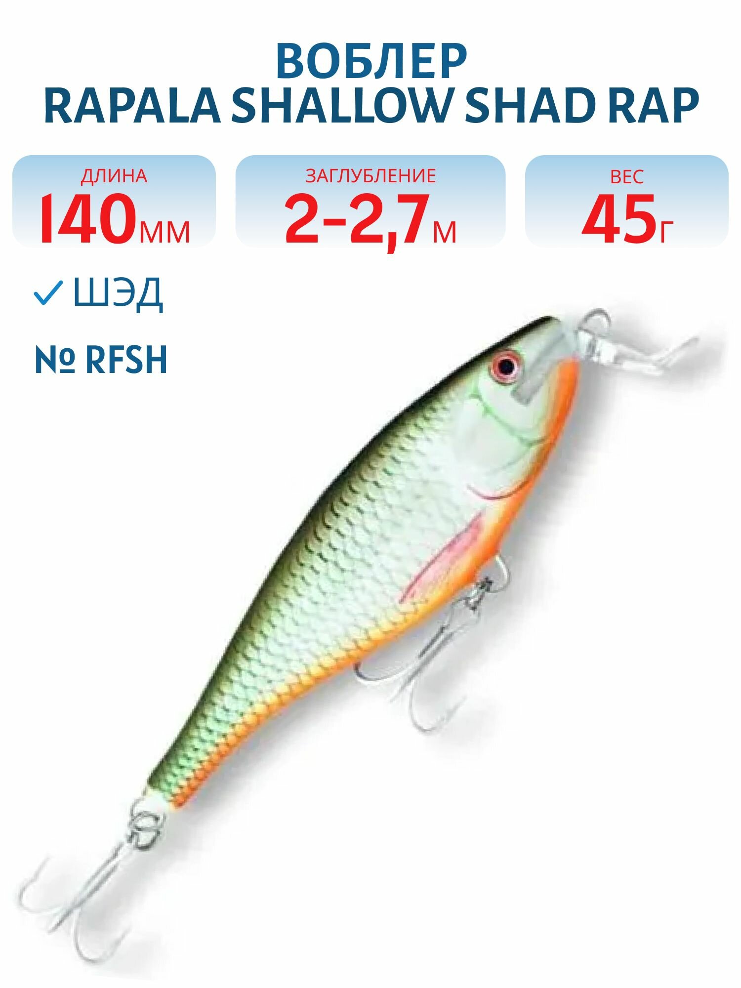 Воблер Rapala Shallow Shad Rap 14, 45 гр, цвет RFSH