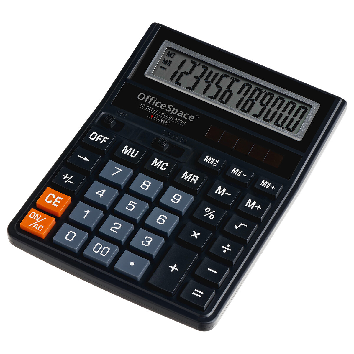 Калькулятор настольный OfficeSpace, 12 разрядов, двойное питание, 158*203*31мм, черный