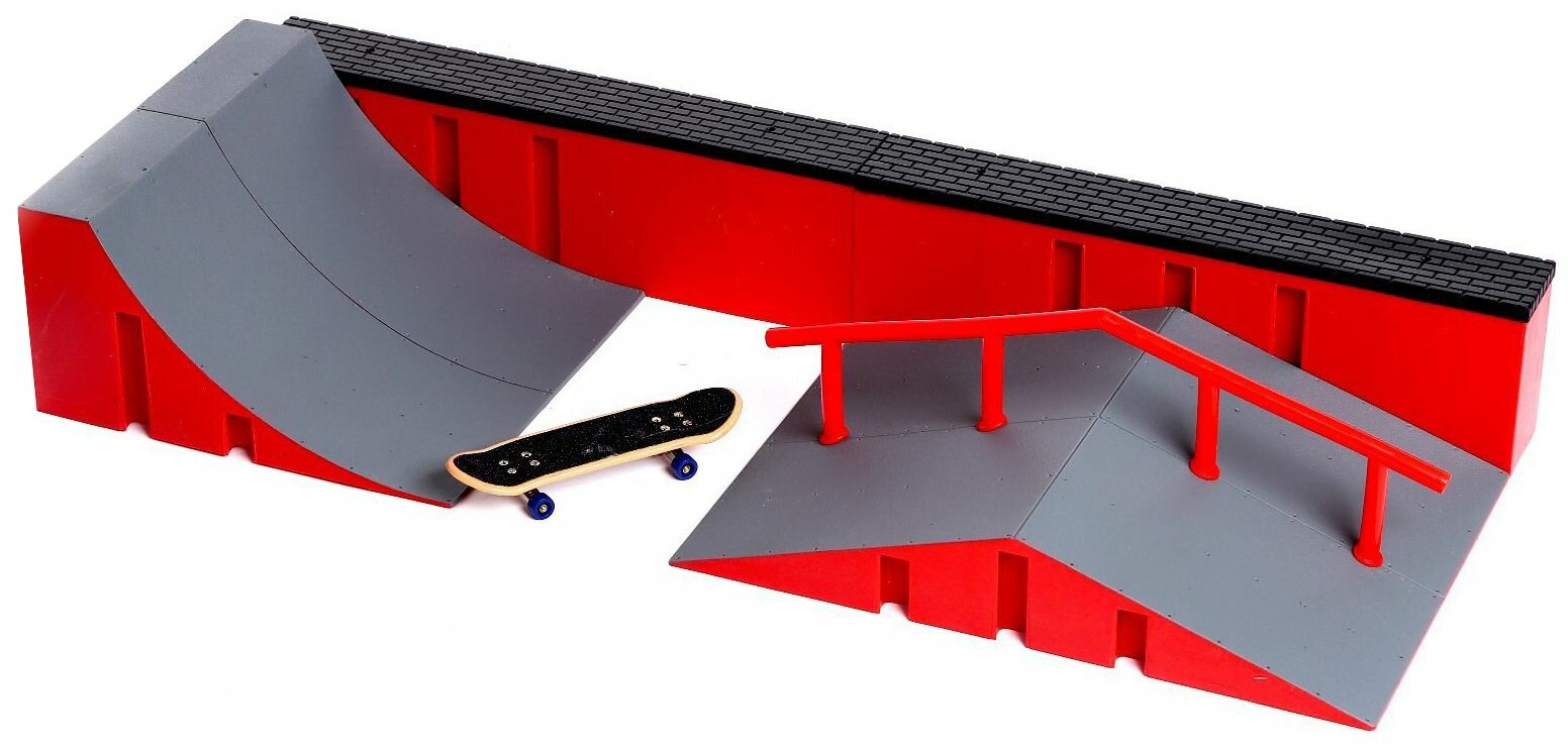 Набор скейт-парк "Рампа с перилами", фингерборд с рампой, мини-скейтборд для пальцев, фингер-скейт, пальчиковая игрушка для трюков