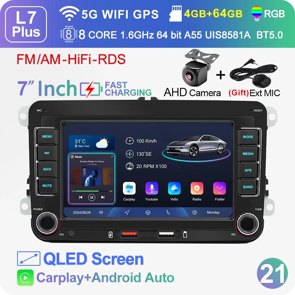 LEHX L13 2din Android 14, автомобильный радиоприемник, мультимедийный Carplay для Volkswagen VW Passat Golf Jetta Polo Skoda, авторадио, стерео GPS