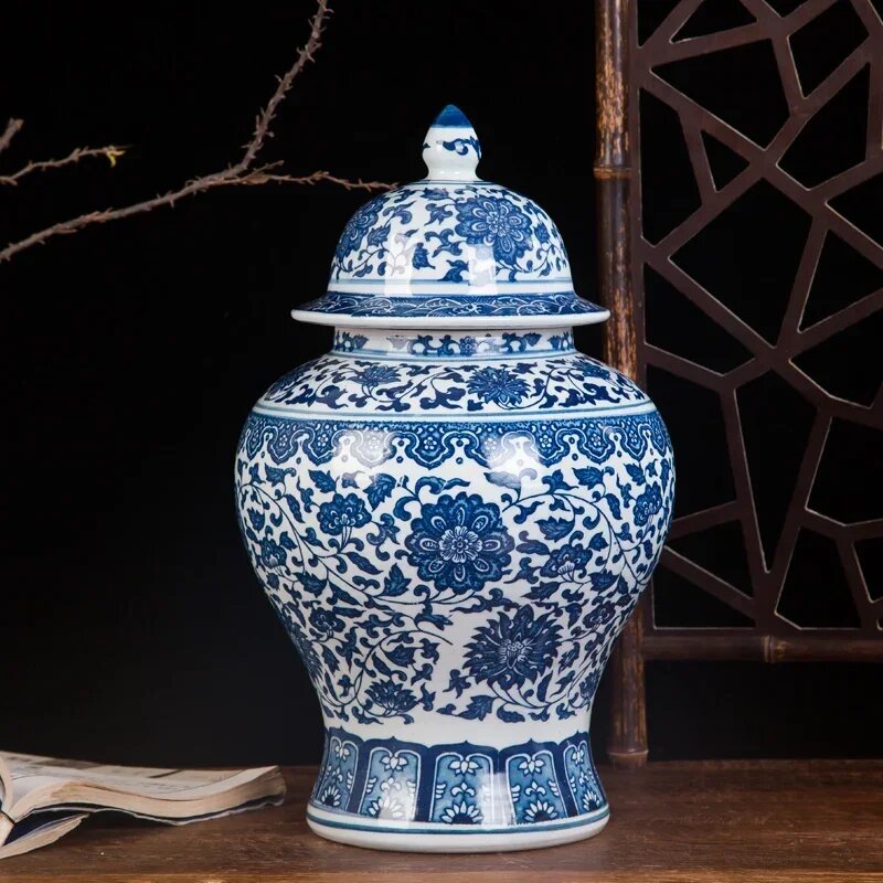 Керамическая банка FOCUSDECOR сине-белая 15 дюймов