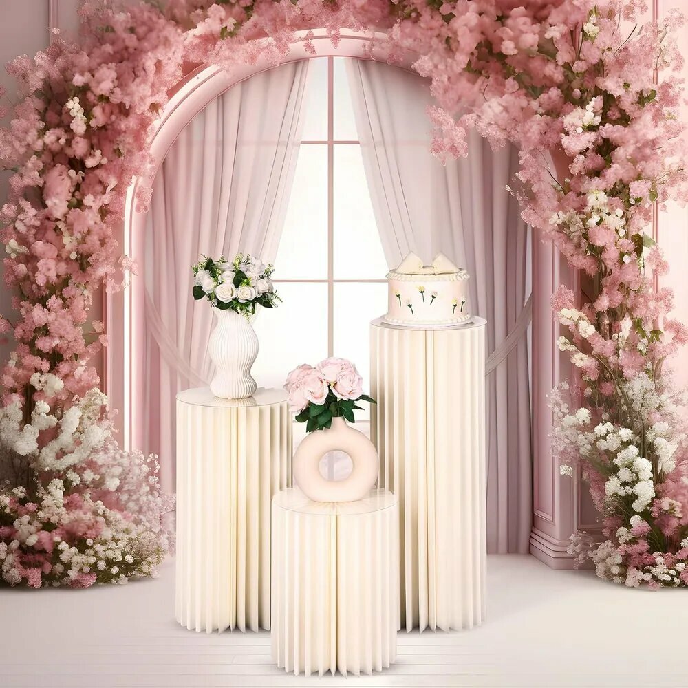 Набор из 3-х Цилиндрических Подставок для Вечеринок: Свадебные Центральные Элементы, Картонные Вазы, Складные Демонстрационные Столбы, Цилиндры Высотой 40/60/80 см и Диаметром 30 см