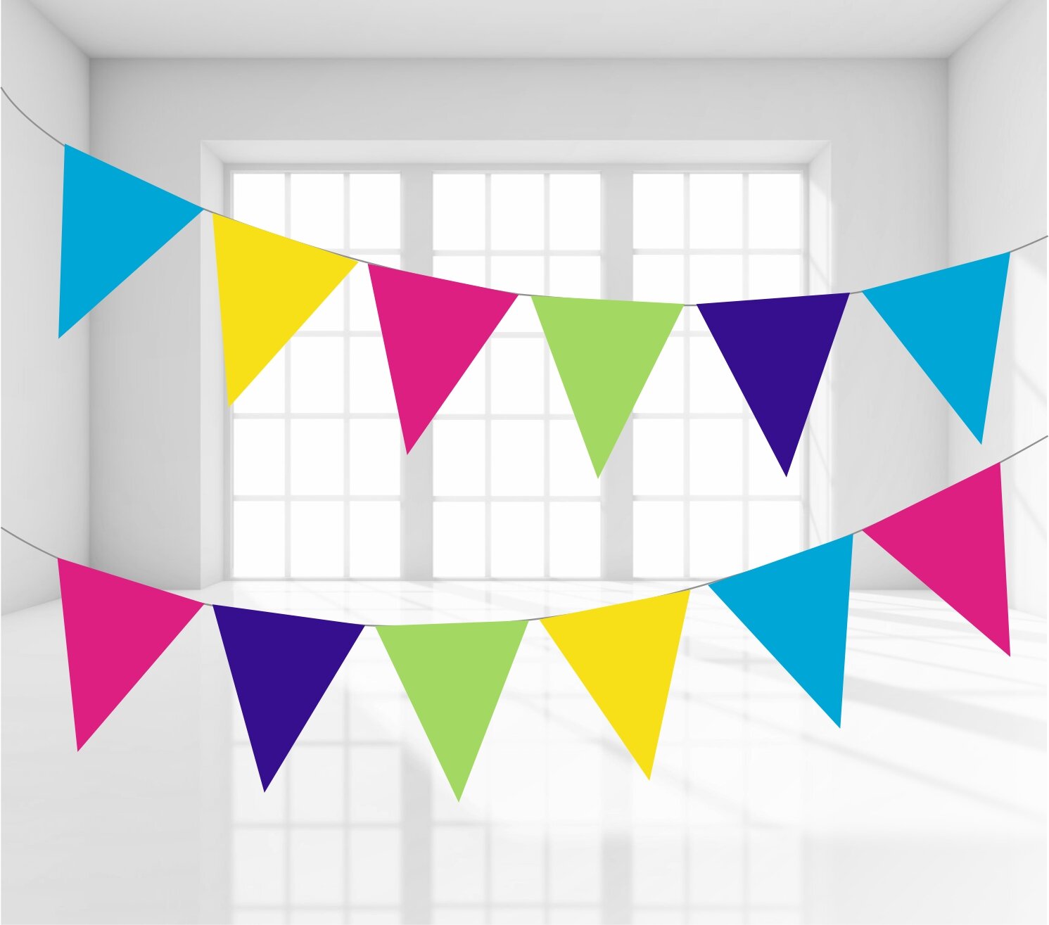 Гирлянда-вымпел Разноцветная, Круги (Голуб. ярк.-Желт.-Зелен. св.-Розов. ярк. - Син. тем.), 14 вымпелов