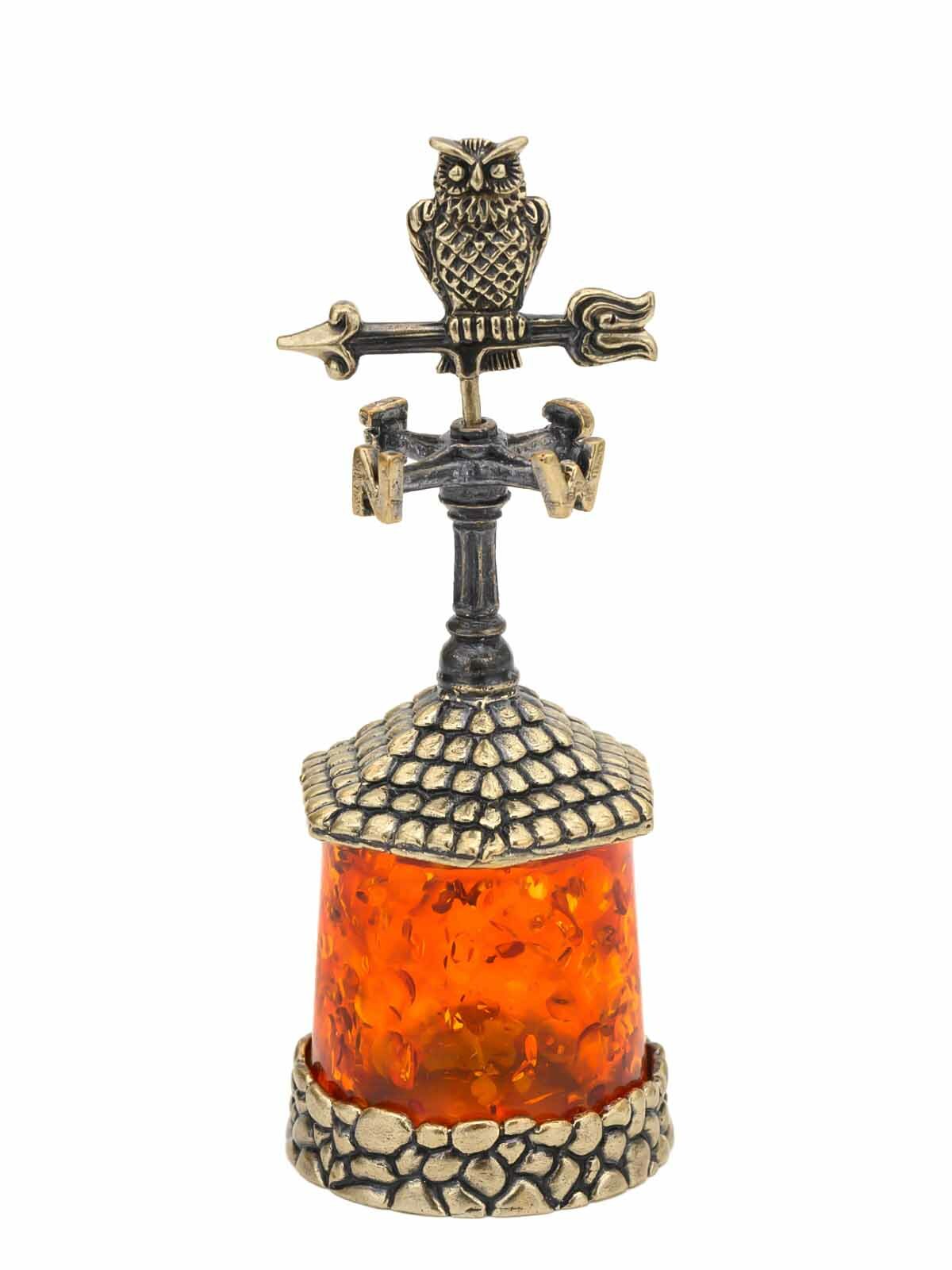 Сувенирная фигурка - Старинная башня с флюгером Сова, Янтарь, 8,5 см