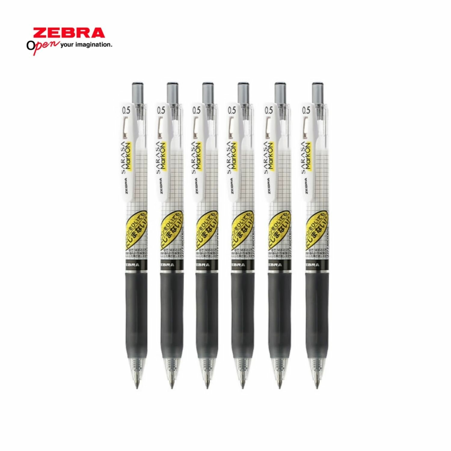 Гелевые ручки Zebra SARASA Mark ON JJ77 черные 0.5 мм, набор 6 штук для заметок и выделения текста, японские канцелярские товары