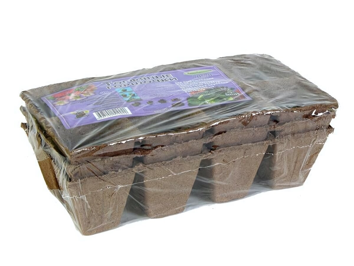 Торфяной горшочек квадр, 70х70 мм, 24 шт, экологичный для рассады