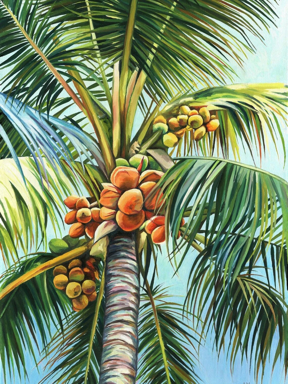 Картина из алмазной мозаики на подрамнике Круглые бриллианты 40х50см "Кокосовая пальма"