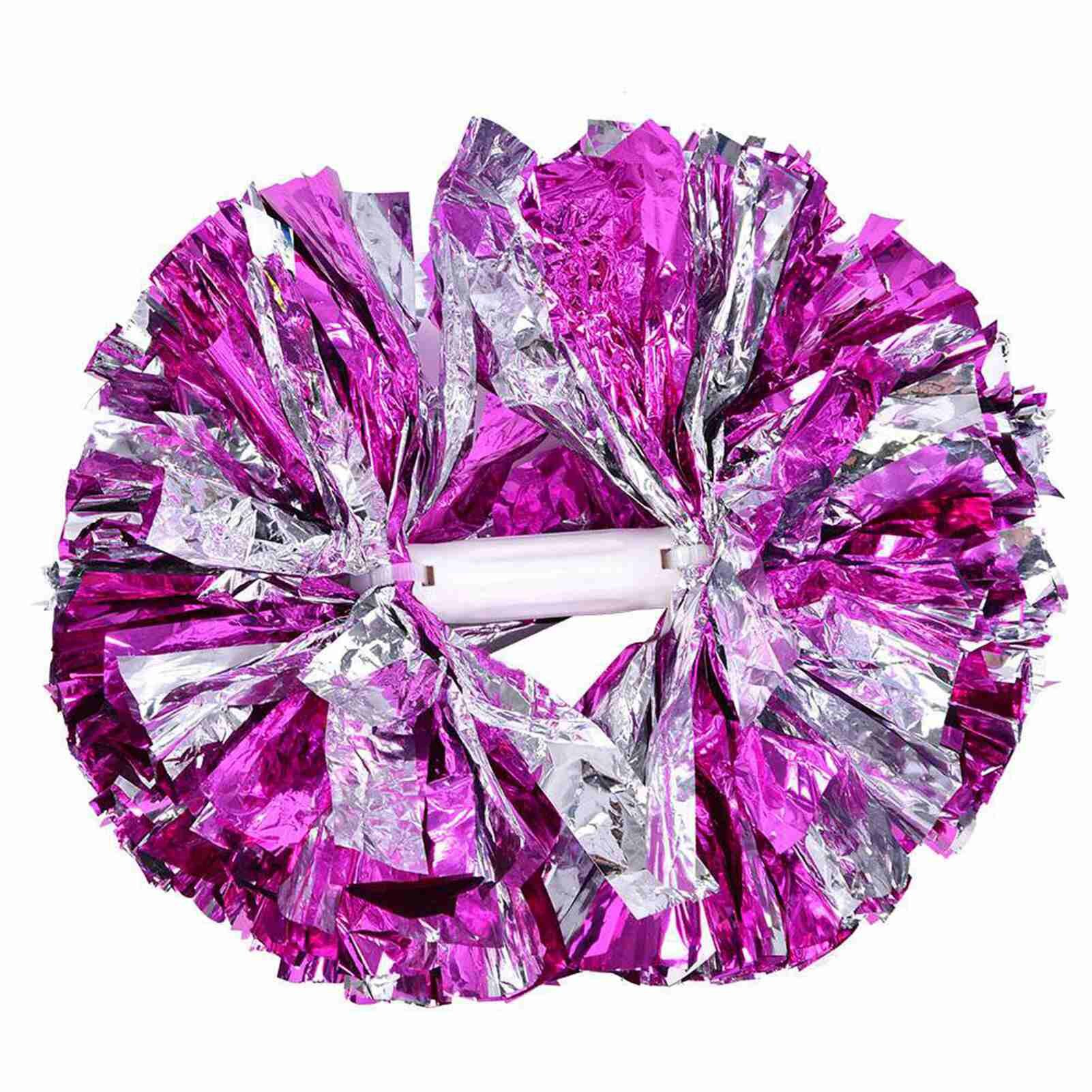 Помпоны для аэробики для Болельщиц- помпоны для Танцевальной вечеринки, Школьных Спортивных соревнований (Розово-Серебристый)