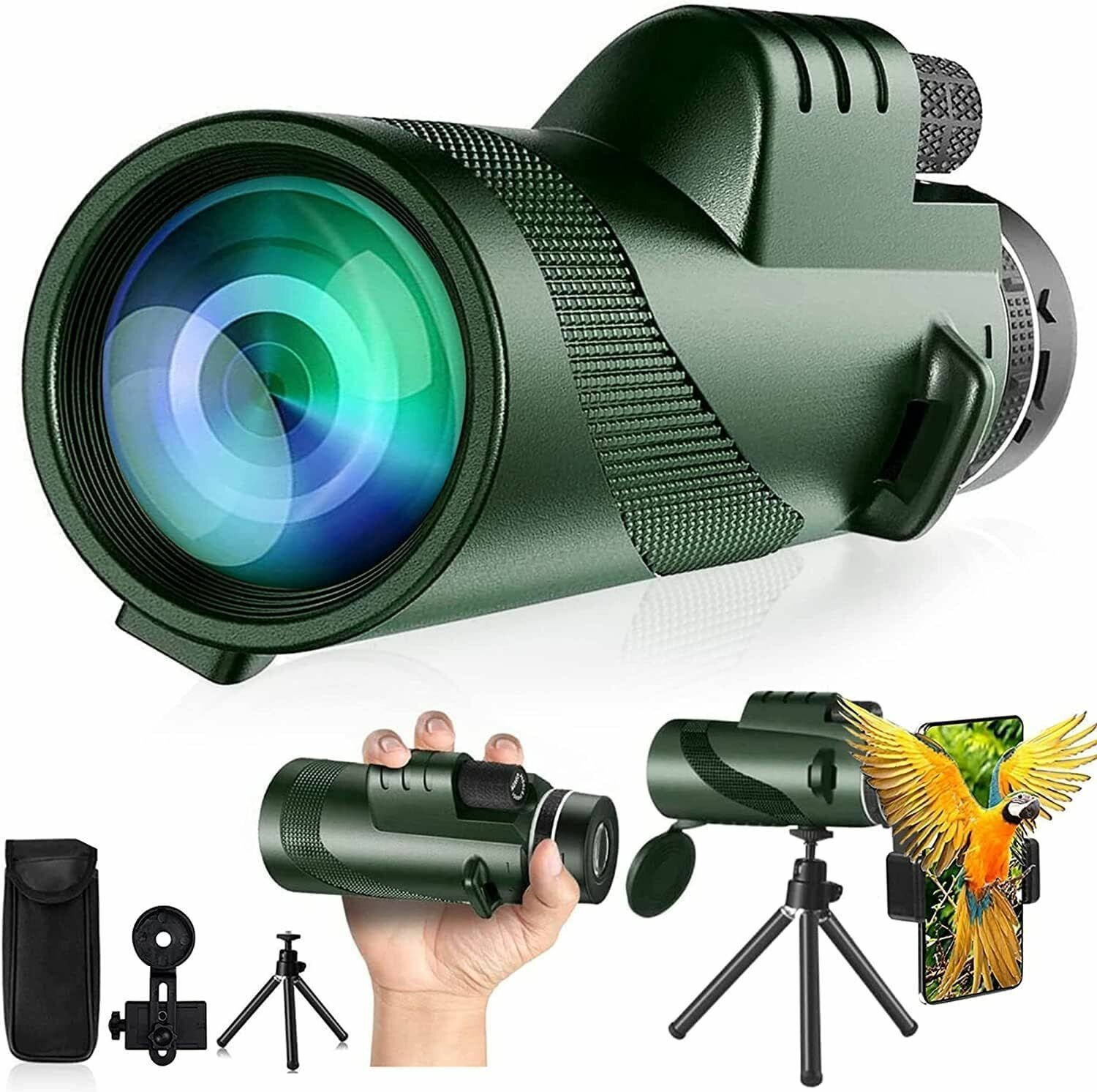 Монокулярный телескоп HD 80X100 для взрослых с высоким увеличением, адаптером для мобильного телефона, штативом на 360 , призмой BAK-4 и прозрачной линзой.