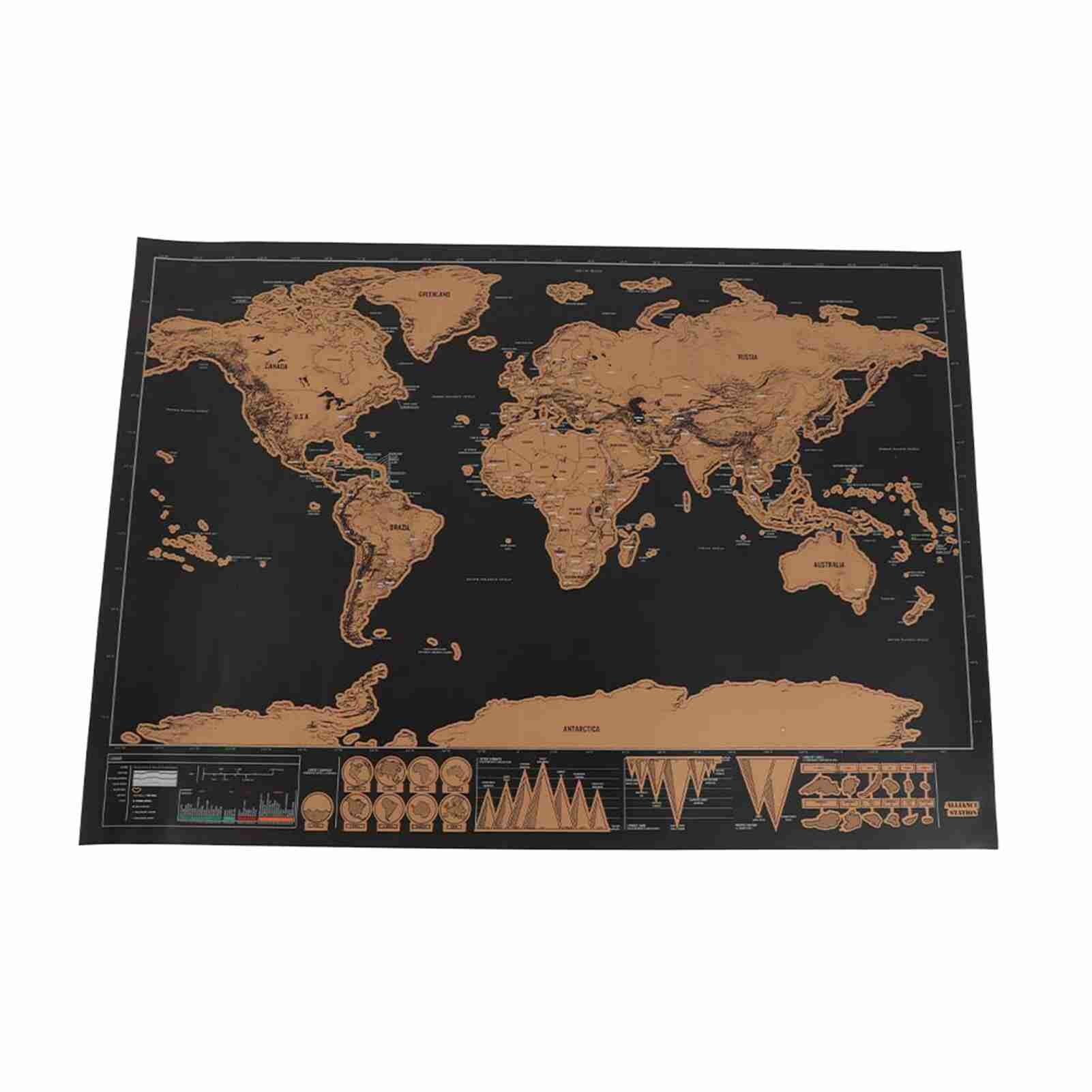 Scratch World Map Стильная мелко напечатанная настенная скретч-карта-постер для любителей путешествий