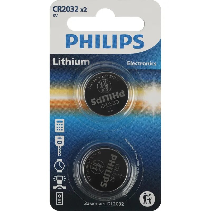 Батарейка Philips CR2032-2BL/CR2032P2/51 литиевые 2шт/уп 2085092 Б0062716