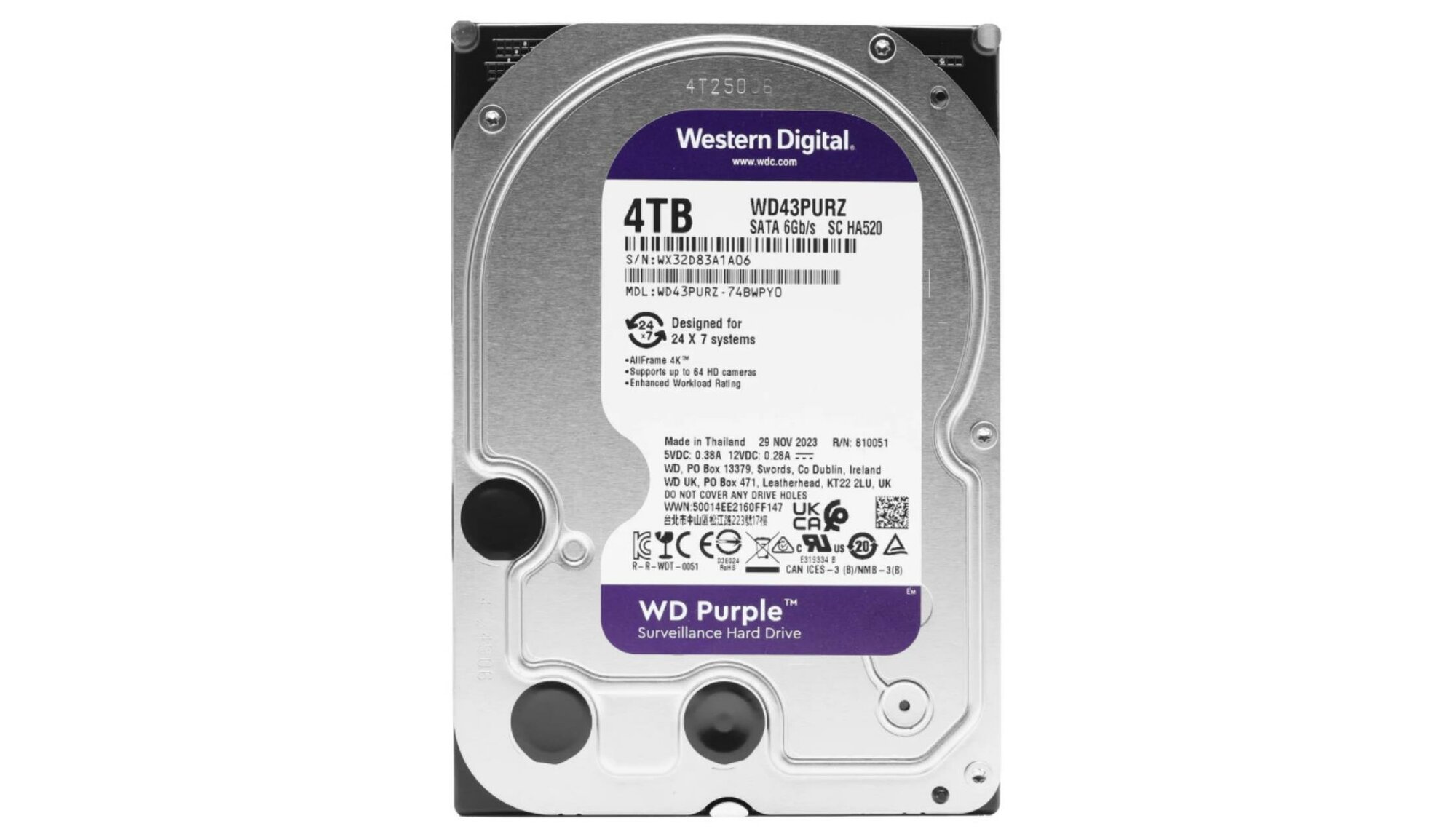 Жесткий диск Western Digital Purple WD40PURZ, 4ТБ, для RAID, 5400об/мин