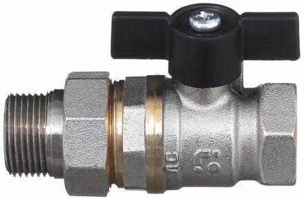 Кран шаровый 1" вн-нар. р. прямой БАЗ с американкой и ручкой-бабочкой, никелированный, БАЗ. А. А31.1.25. Н БОЛОГОЕ