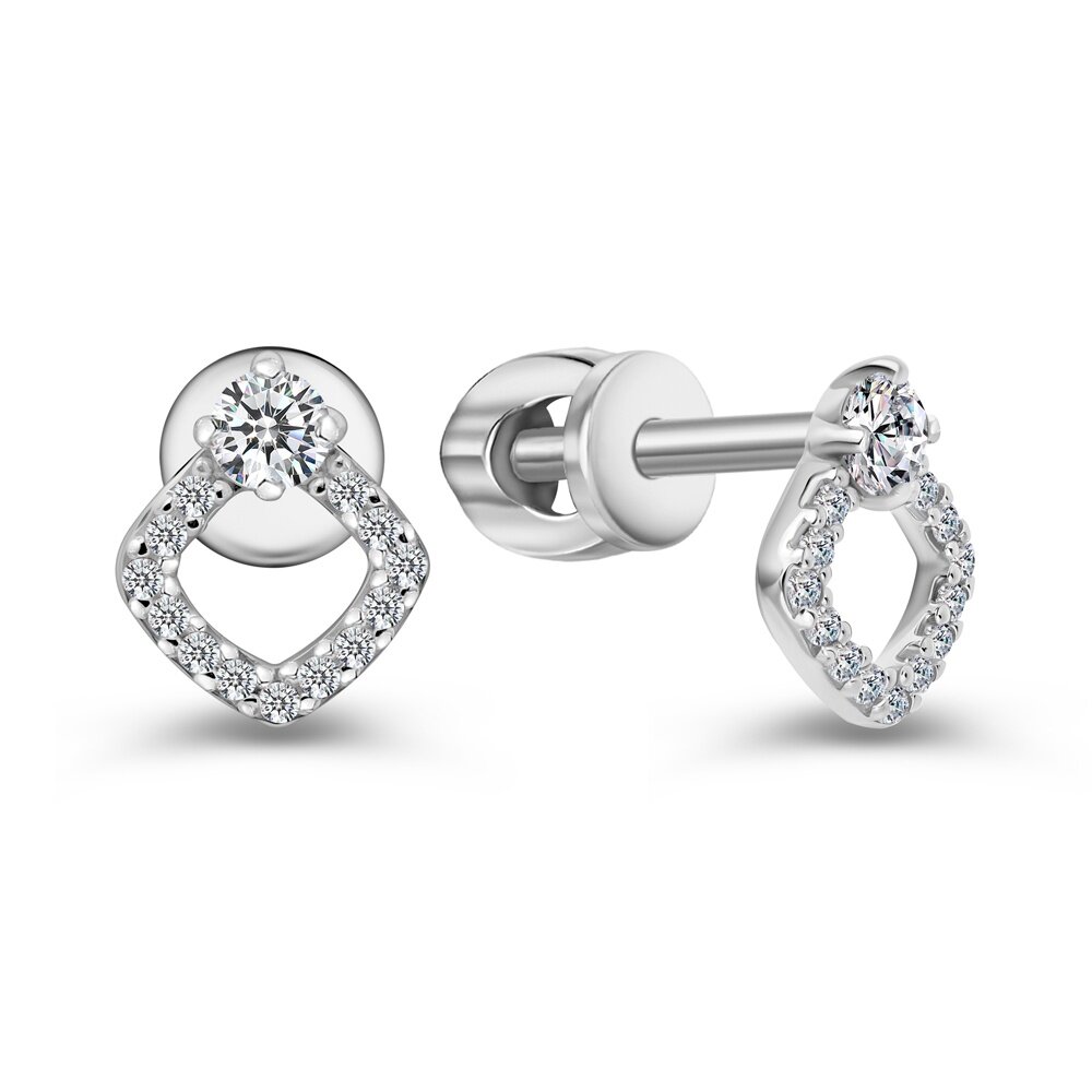 Серьги пусеты, серебро, 925 проба, родирование, фианит