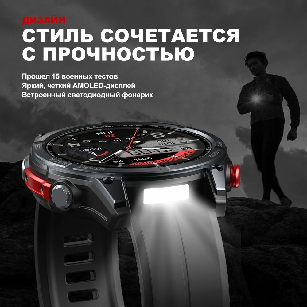 ZEBLAZE Умные часы Stratos 4, встроенным GPS,1,43-дюймовым HD AMOLED дисплеем, Батарея емкостью 500 мАч Bluetooth для телефонных звонков, Спортивные умные часы для мужчин, 36mm, Electric Orange