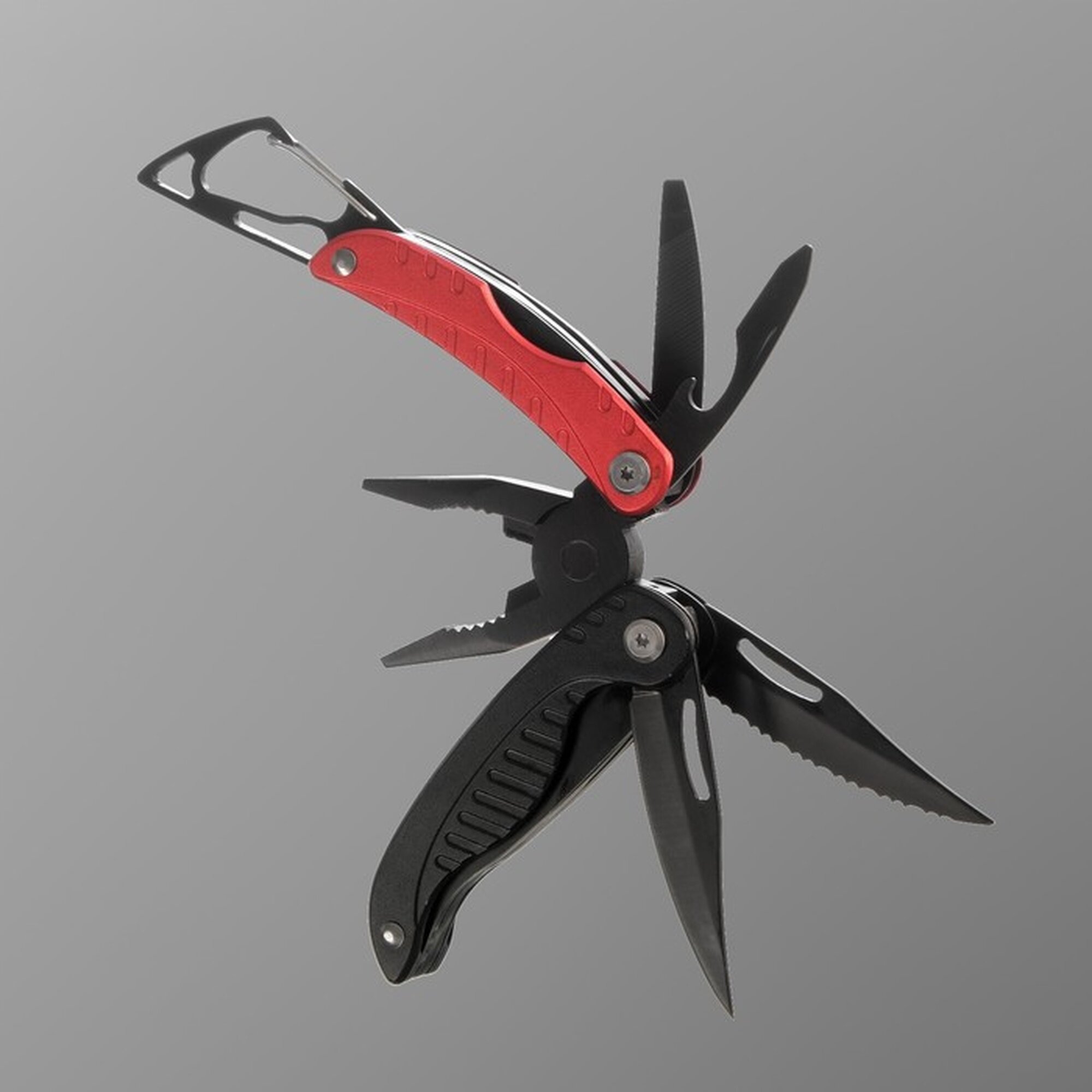 Мультитул Сима-ленд 9 в 1, с карабином, стальной, красно-черный