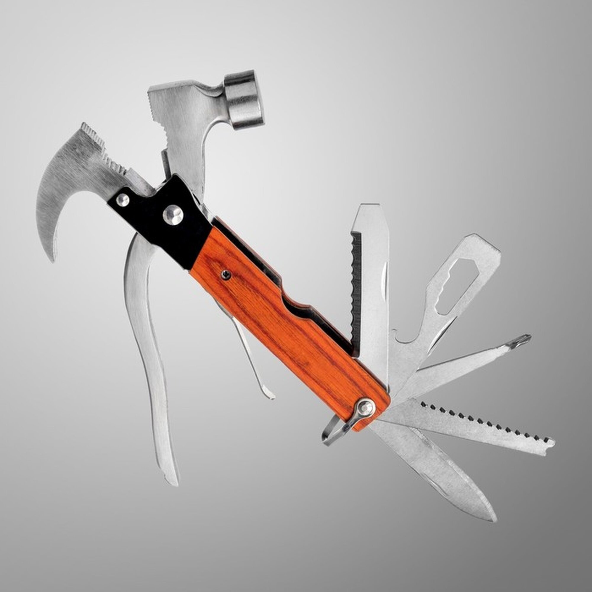 Мультитул LOM 8в1 242239, нержавеющая сталь, дерево, чехол, коричневый