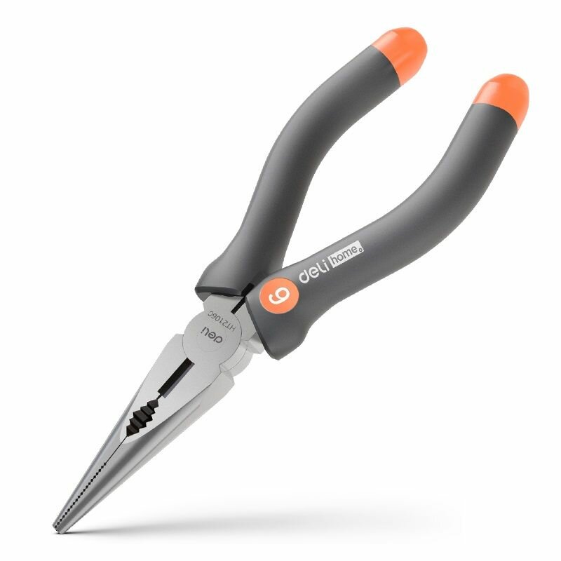 Удлиненные плоскогубцы "Home Series Gray" Deli HT2106C 160мм (эксклюзивный дизайн, рукоятка софттач пластик, подарочная упаковка)