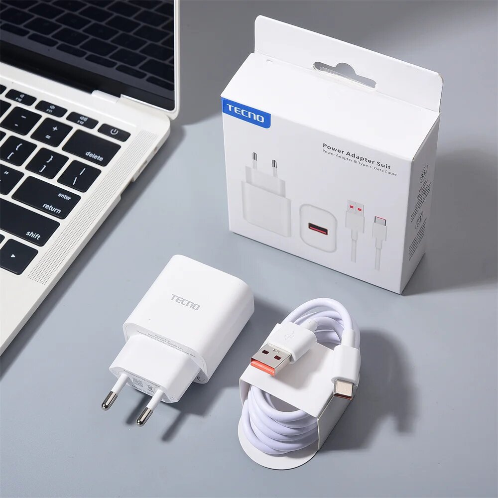 Новое зарядное устройство TECNO 33 Вт, адаптер питания для сверхбыстрой зарядки, кабель USB C 3A для Tecno Spark 20 30 Pro 5G Camon 20 30S 40 Pro Pova 6 5 EU Set