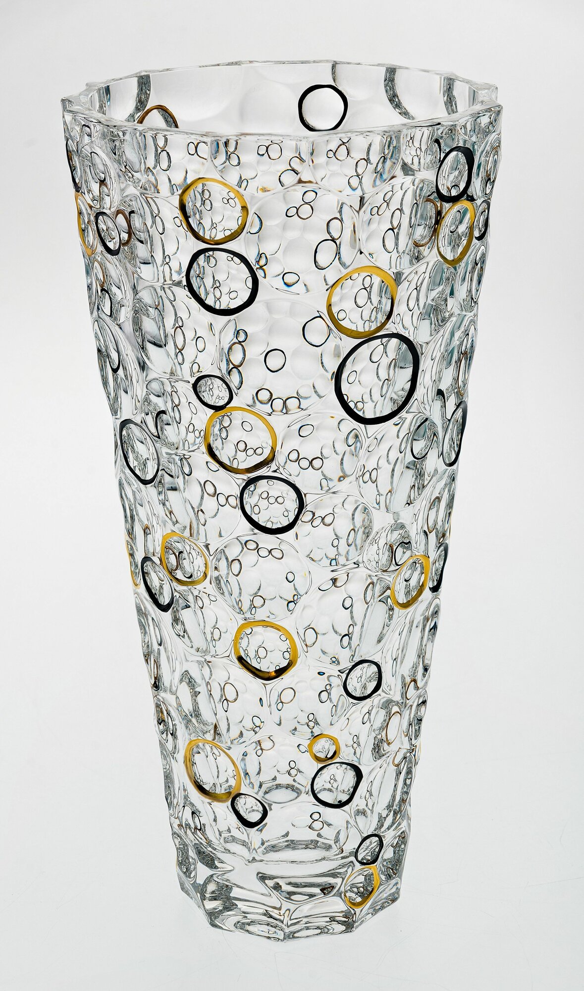 Ваза "LISBOA", декор "Золотые и черные кольца", 31 см, хрусталь, Bohemia Jihlava/ ИПХ091